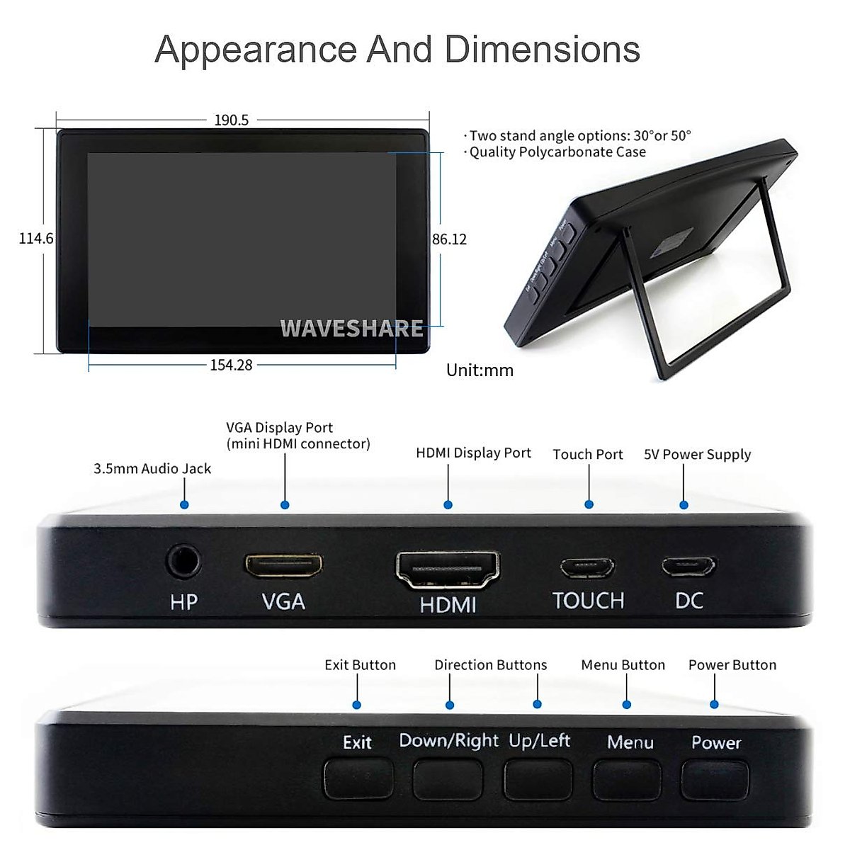 7inch HDMI LCD (H) (with case) 1024x600 Capacitive Touch Screen IPS Display HDMI Monitor with Toughened Glass Cover Case for Raspberry Pi 4/3/2/1 B B+ A+/Jetson Nano/Windows 10