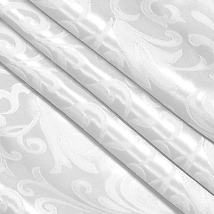 VACVELT Damask Jacquard Satin Fabric by The Yard, 60 Inch Wide White Satin Fabric Shiny Cloth Fabric, Silky Brocade Fabric for Bridal Dress, Wedding Decorations, Crafts, Sewing, Draping (1 Yard)
