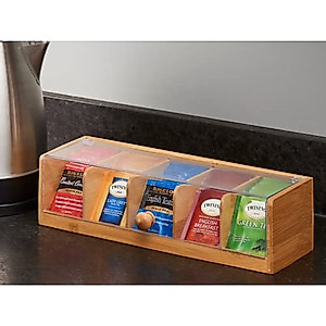 Nifty Solutions Bamboo Tea Box | 5 Compartment Tea Bag Storage | Stores up to 100 Tea Packets | Natural Wooden Tea Box | Tea Storage Containers | Organize Tea, Jewelry & Small Items