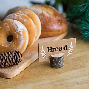 Jofefe 20Pcs Wood Place Card Holders and 24Pcs Kraft Table Place Cards, Rustic Table Number Holders, Food Labels, Name Card Photo Picture Holders for Harvest Fall Thanksgiving Wedding Birthday Party.