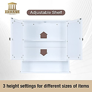 HERA'S PALACE Bathroom Wall Cabinet with Mirror, Medicine Cabinets for Bathroom with Adjustable Shelves, Double Doors Bathroom Cabinet Wall Mounted for Kitchen, Living Room and Laundry Room