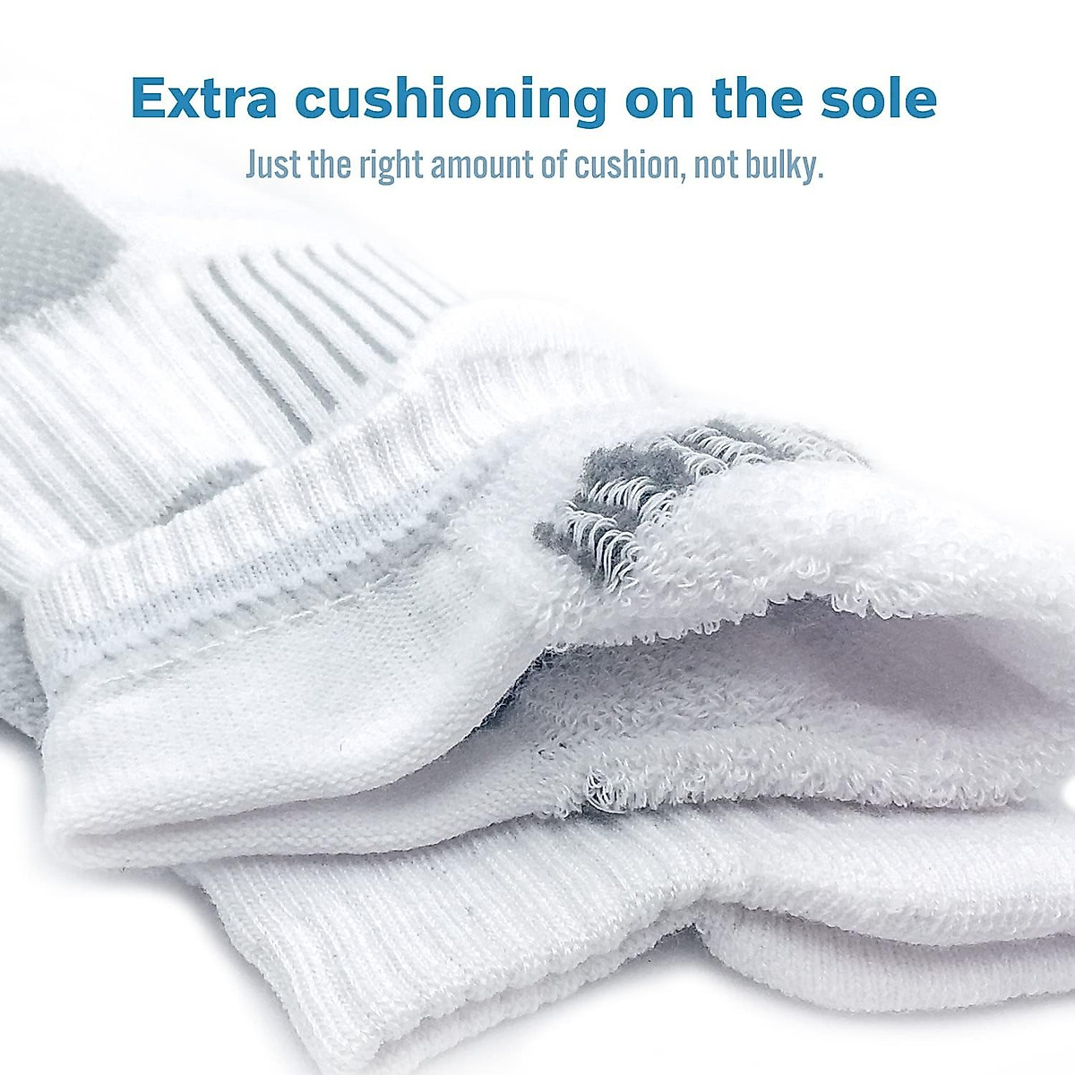 BERING Women's Athletic Running Cushioned Ankle Socks, Size 6-9, White/Grey, 6 Pairs