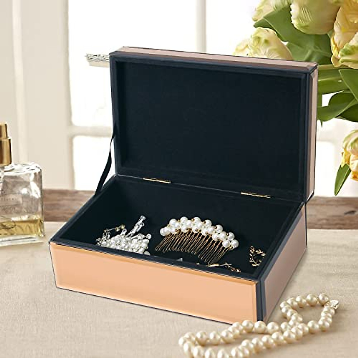 BST FURNH Luxurious Crushed Diamond Large Gold Mirrored Jewelry Box Silver Glass Jewelry Organizer Storage High-end Luxury Big Mirror Box Jewelry Decorative Box