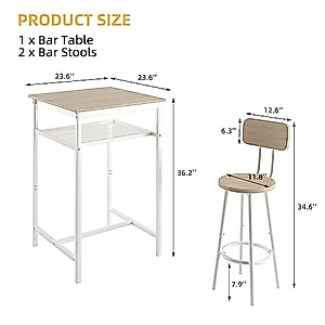 YOFE Bar Table Set for 2, Pub Table High Top Table,3 Pieces Pub Dining Table Set,Square Bar Table with Stools for Kitchen, Apartment, Small Space (White, Square)