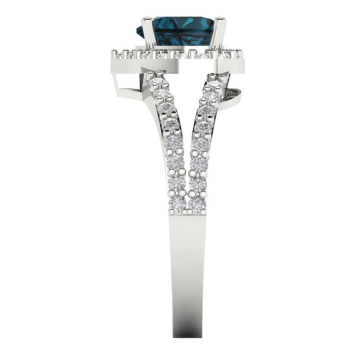 Clara Pucci 1.75 ct Heart Cut Solitaire Halo Natural London Blue Engagement Promise Anniversary Bridal Ring 14k White Gold 8.5