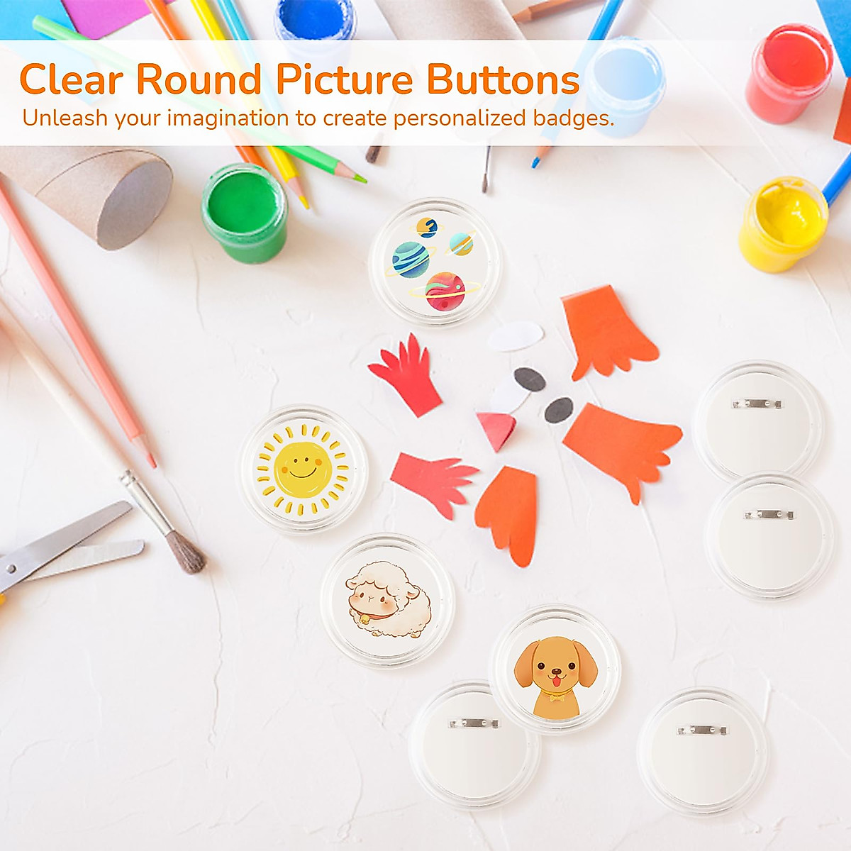 Anjetan 25 Pcs Button Badges with Pins, 3.15" Clear Button Badges, Acrylic Badge Makers for Craft Supplies, Blank Picture Button Badges Kit, Round Photo Buttons for DIY Projects