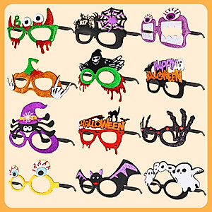 Bluegogo Halloween Glasses 12PCS Glitter Halloween Eyeglasses for Kids Adults Funny Halloween Party Favors Photo Booth Props Pumpkin Spider Web Funny Party Decorations