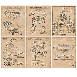 Vintage Amusement Park Rides Patent Prints, 6 (8x10) Unframed Photos, Wall Art Decor Gifts Under 25 for Home Walter Disney Office Garage Shop School College Student Teacher Coach Roller Coaster Fans