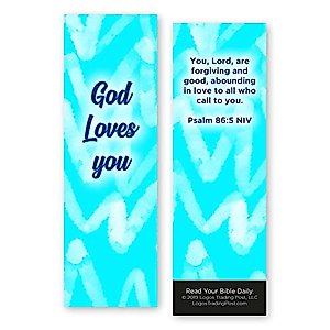 God Loves You, Psalm 86:5, Bulk Pack of 25 Christian Bookmarks for Kids, Childrens Bible Verse Book Markers, Sunday School Prizes with Memory Verses, Scripture Gifts for Kids & Youth