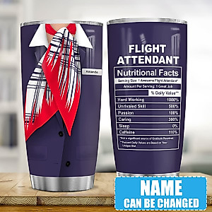 Wassmin Personalized Flight Attendant Gifts Flight Attendant Nutrition Facts Tumbler 20oz 30oz Stainless Steel Coffee Travel Mug Tumblers Cup Birthday Christmas Gifts For Women Men
