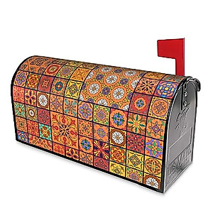 Portuguese Tiles Mailbox Covers Magnetic Standard Size 21" X 25.5" Mailbox Cover Waterproof Sun Protection Mailbox Wraps Post Letter Box Cover for Outdoor Garden Home Decor