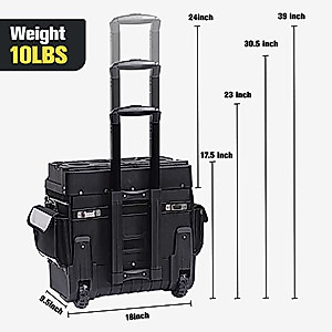MARUTAI 18'' Rolling Tool Bag with Wheels, Tool Bags Organizer, with Telescopic Handle and Waterproof Cover, 330lbs Load Rated, Storage Manager Toolbox for Camping, Construction Sites
