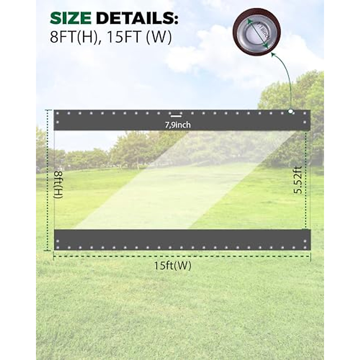 Erfolkerz 8'H x15'W Outdoor Vinyl Curtain 20oz Super Weighted Clear Vinyl Patio Enclosure,Clear Outdoor Curtains Heavy Duty Waterproof Transparent Tarp with Grommets for Patio Gazebo Balcony Pergola