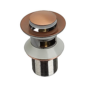 Copper Push Button Bathroom Sink Drain Stop & Pop up Lavatory Stopper with Overflow Bathroom Basin - Akicon