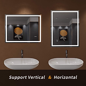 Summer Calling 24x32 Inch Led Bathroom Mirror with Light, Color Temperature 3000-6000K Adjustable, Dimmer with Memory, Defogger Wall Mounted Led Backlit Mirror, High Lumen, IP54 Waterproof