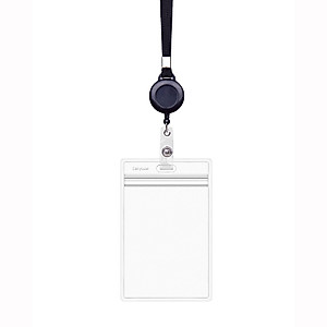 CarryLuxe Lanyard with ID Holder Sets (Black,2 Pack)- Flat Polyester ID Lanyard with Retractable Badge Reel & Vinyl Name Badge Holder