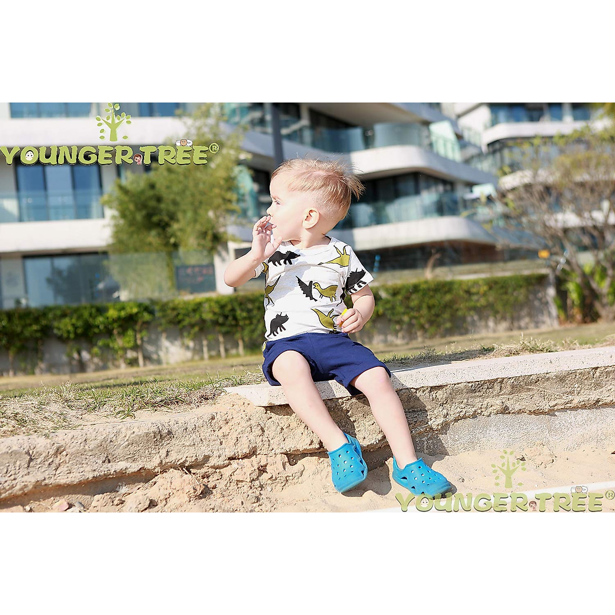 YOUNGER TREE Toddler Baby Boy Summer Clothes Dinosaur T-Shirt and Shorts Boy Outfits 12 Months to 4T（Blue,18-24 Months