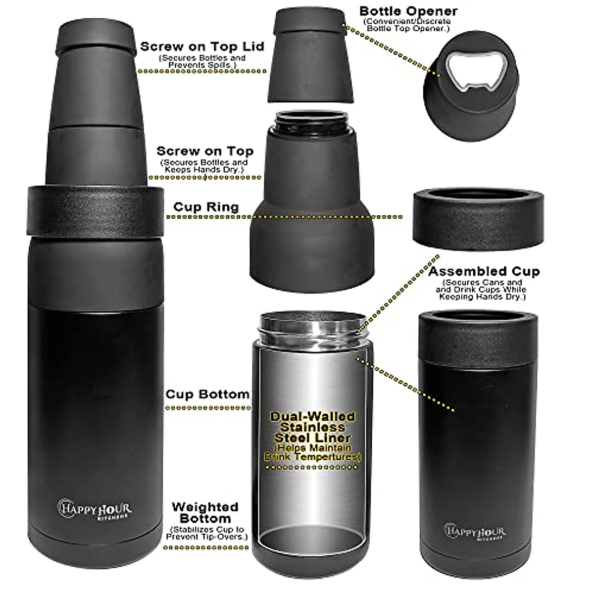 Beer Lovers Gifts Ideas Men and Women | 3-In-1 Bottle Cooler for Beer and Can with Opener | Double Walled Thermo Can Insulator to Keep Beverages Cold at BBQs or to Watch Sports 14oz