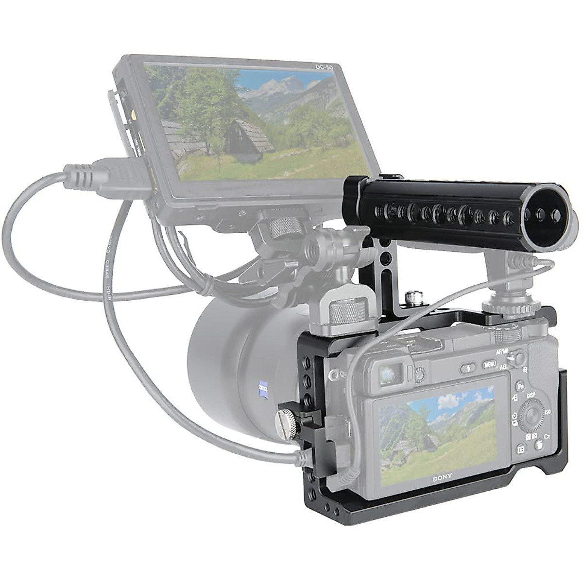 NICEYRIG Camera Cage Kit for Sony A6400/ A6100/ A6300/ A6000, with Cheese Top Handle Cable Lock Clamp