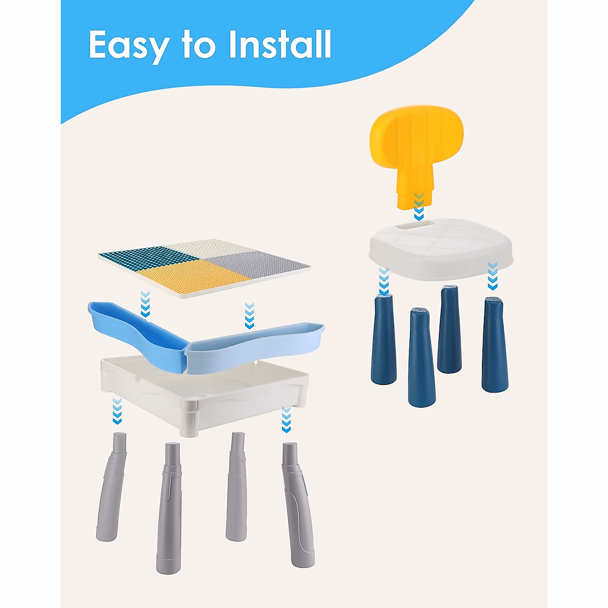 Kids Activity Table and Chair Set with 320Pcs Building Blocks, All in One Sand/Water/Sensory Desk with Storage, STEM Toys Toddler Learning Playset Table for Boys Girls Gifts 3 4 5-10 Years Old