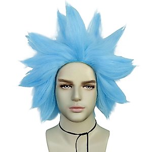 Anogol Hair Cap+ Short Blue Cosplay Wig for Men Blue Spiky Wig For Anime Cartoon Costume Party Wig Funny Wig Short Crazy Wig Blue Strange Wig For Halloween Wig For Christmas Wig