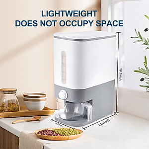 Rubtlamp 25 Lbs Gray Rice Dispenser, Rice Container with Lid, Rice Storage Container with Measuring Cup, Food Dispenser Rice Container, Storage Container for Cereal, Household Rice Bucket