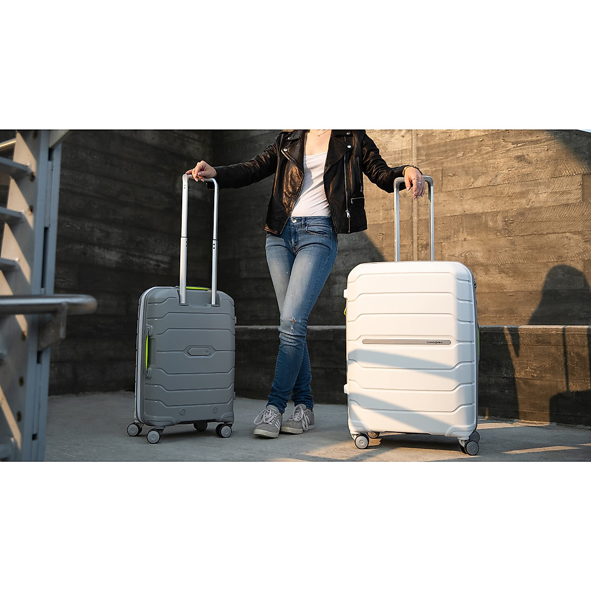 Samsonite Freeform Hardside Expandable with Double Spinner Wheels, Carry-On 21-Inch, White/Grey