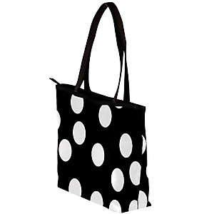 miningcase Tote Bag Shoulder Bags White Black Polka Dot Handbags for Women with Inner Pouch