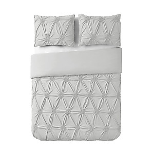 Swift Home Twin/Twin XL Light Grey Dorm Bedding - Floral Pintuck Duvet Cover Set - 2 Pieces Back-to-School Bed Linen, 1 Duvet Cover and 1 Pillow Sham