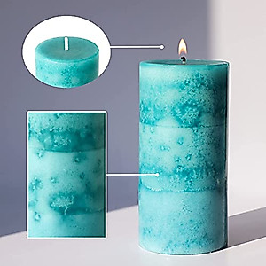 FLAVCHARM Pillar Candles Scented, Ocean Breeze Scented Candles, 3 Pack Teal Candles 3x6 inch Long-Lasting Clean Burning Candles, Turquoise Candles for Home Décor, Bathroom, Wedding Decorations