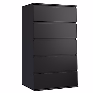 FOTOSOK Black Dresser, 5 Drawer Dresser Tall Black Dresser with Large Storage Space, Modern Storage Chest of Drawers, 23.6L x 17.6W x 39.1H Inch Storage Organizer Cabinet for Home, Black