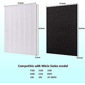 115115 Size 21 Filter A Compatible with Winix PlasmaWave Air Purifier C535, 5300, 5300-2, 6300, 6300-2, AM90, P300, True HEPA Filter with 4 Activated Carbon Filters