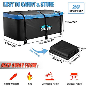 CZC AUTO Hitch Cargo Carrier Bag, 20 cu. ft Waterproof/Rainproof/Weatherproof Cargo Traveling Bag for Car Truck SUV Vans' Hitch Trays and Hitch Baskets, Safe Steady Durable Soft (Blue)