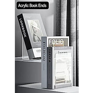 Bookend-Plastic Acrylic Bookends，Bookends，Book Ends for Shelves，Bookshelf Book Holder，Heavy Duty Book Ends (Transparent Book Ends)