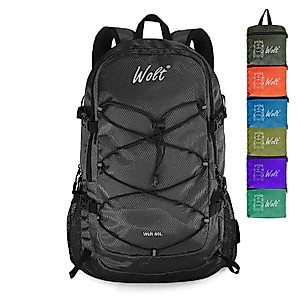 WOLT | Packable Hiking Backpack 40L Waterproof Camping Backpack Men Women Foldable Lightweight Hiking Daypack, Outdoor Travel Daypack (Dark Grey)