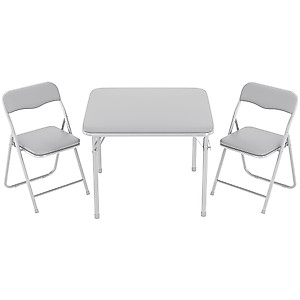 GAOMON Boys and Girls Folding Table and Chairs Set of 3, Portable Table and Chair with Pu Soft Cushion, No Installation Required, Suitable for Eating, Reading and Playing
