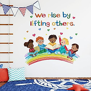 Mfault Inspirational We Rise by Lifting Others Wall Decals Stickers, Diversity Equality Motivational Inclusion Nursery Decorations Baby Boy Girl Bedroom Classroom Art, Kids Neutral Toddlers Decor Gift