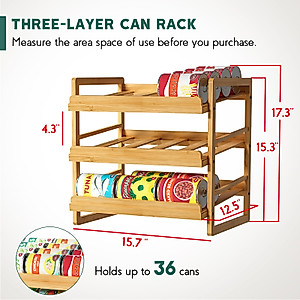 Yumkfoi Bamboo Can Rack Organizer, 3 Tier Stackable Can Storage Rack with Label Sticker and Marker Pen, Can Holder Storage Organizer for Kitchen Cabinet or Pantry (Natural Bamboo)