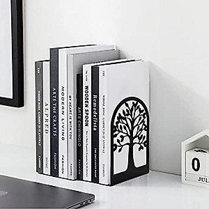 Bookends, Book Ends, Metal Bookends for Shelves, Tree Bookend Stopper for Heavy Books, Black Book Ends to Hold Books for Home Office