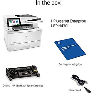 HP Laserjet Enterprise MFP M430f All-in-One Wired Monochrome Laser Printer, White - Print Scan Copy Fax - 4.3" LCD, 40 ppm, Auto Duplex Printing, 50-Sheet ADF, Ethernet, Cbmou Printer_Cable