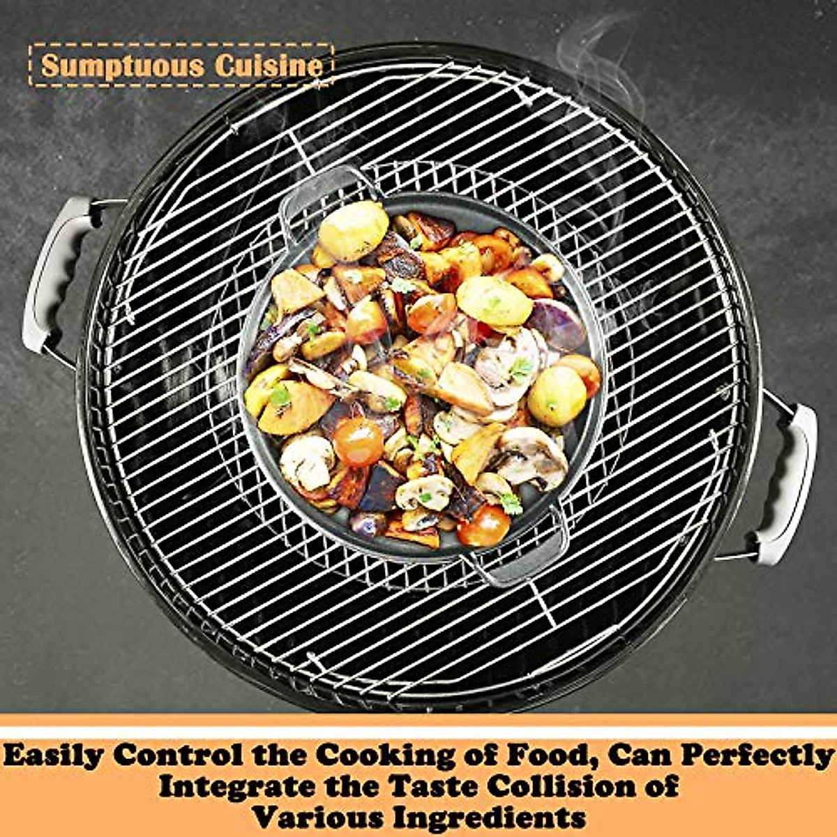 Hisencn 7421 Gourmet BBQ System Griddle for Weber Original Kettle Premium 22 1/2 inch Charcoal Grill, Cast Iron 12" For 22.5'' Smokers, Performer Premium Grill