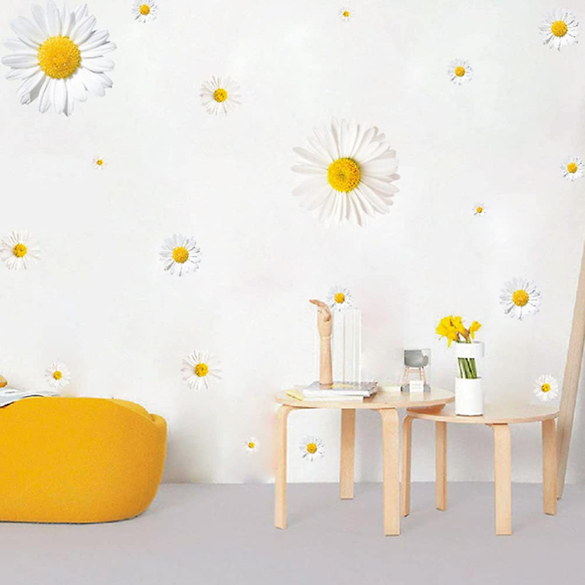 Toyvian Daisy Flower Wall Stickers 3D Removable Flowers Decal Floral DIY Mural for Nursery Bedroom Living Room Bathroom Kitchen Decoration