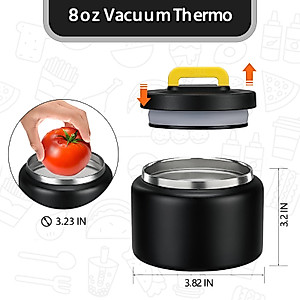MAISON HUIS 8oz Soup Thermo Wide Mouth Vacuum Insulated Stainless Steel Food Jar, Leak Proof for Hot & Cold Food, Kids Lunch Container for School & Travel (Black)