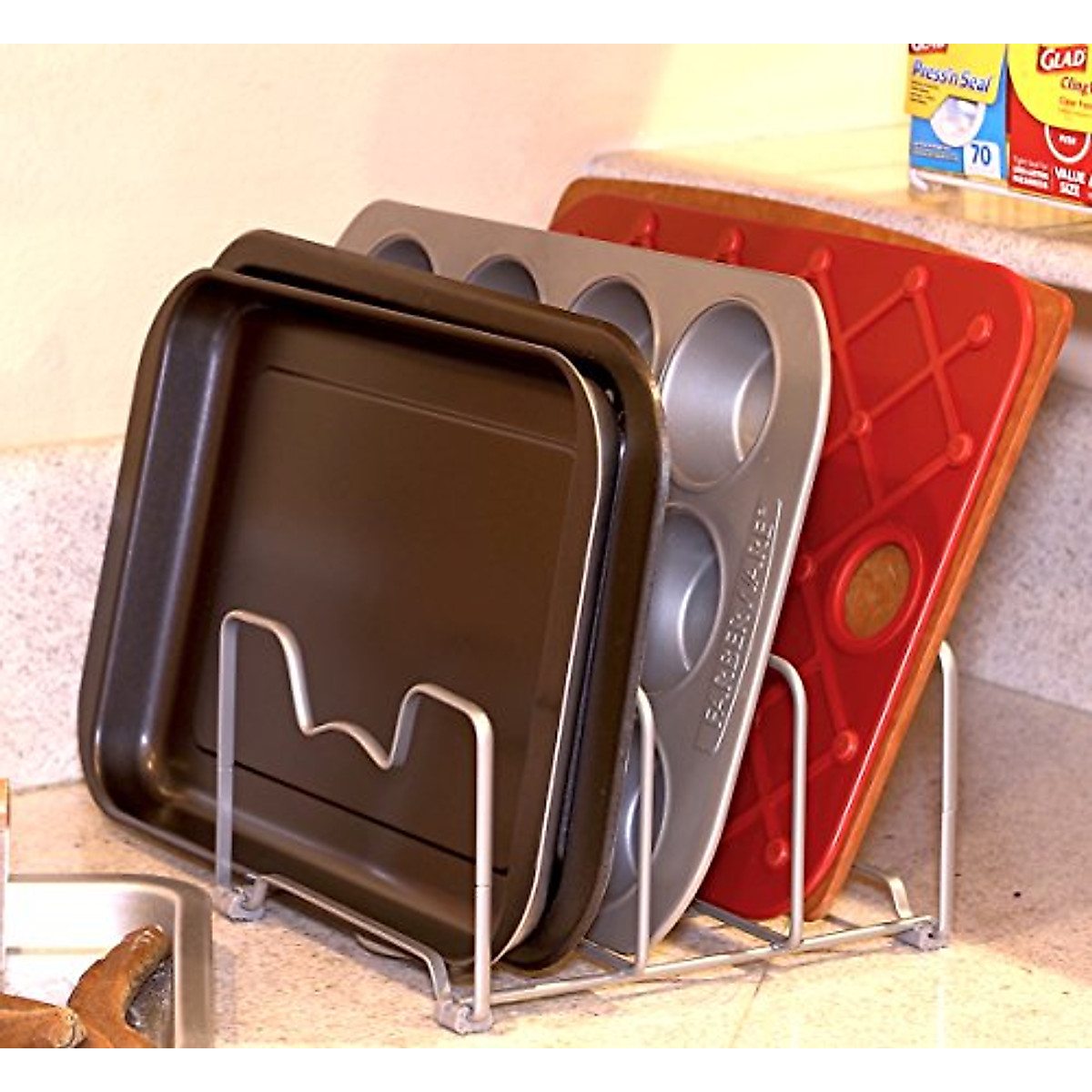 2 Pack - SimpleHouseware Kitchen Cabinet Pantry and Bakeware Organizer Rack Holder, Silver