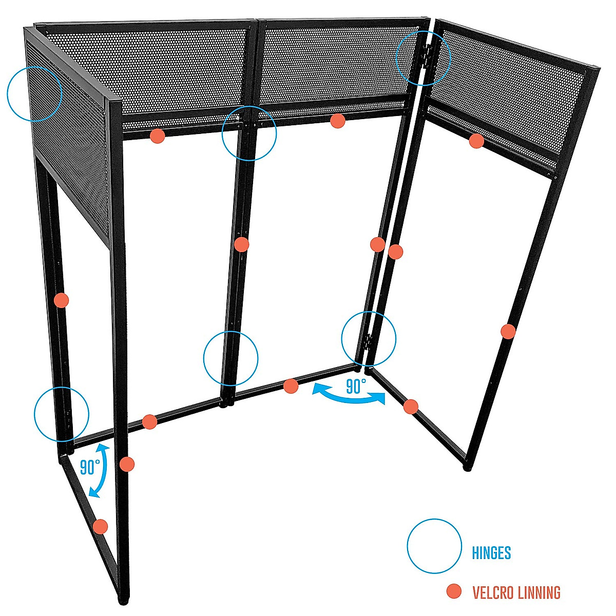 AxcessAbles Portable DJ Facade Booth with Black and White Lighting Scrims, Carry Cases | Standing DJ Table - 40" x 20" | DJ Controller Stand | Recording Mixer Stand| DJ Booth (ES-01)