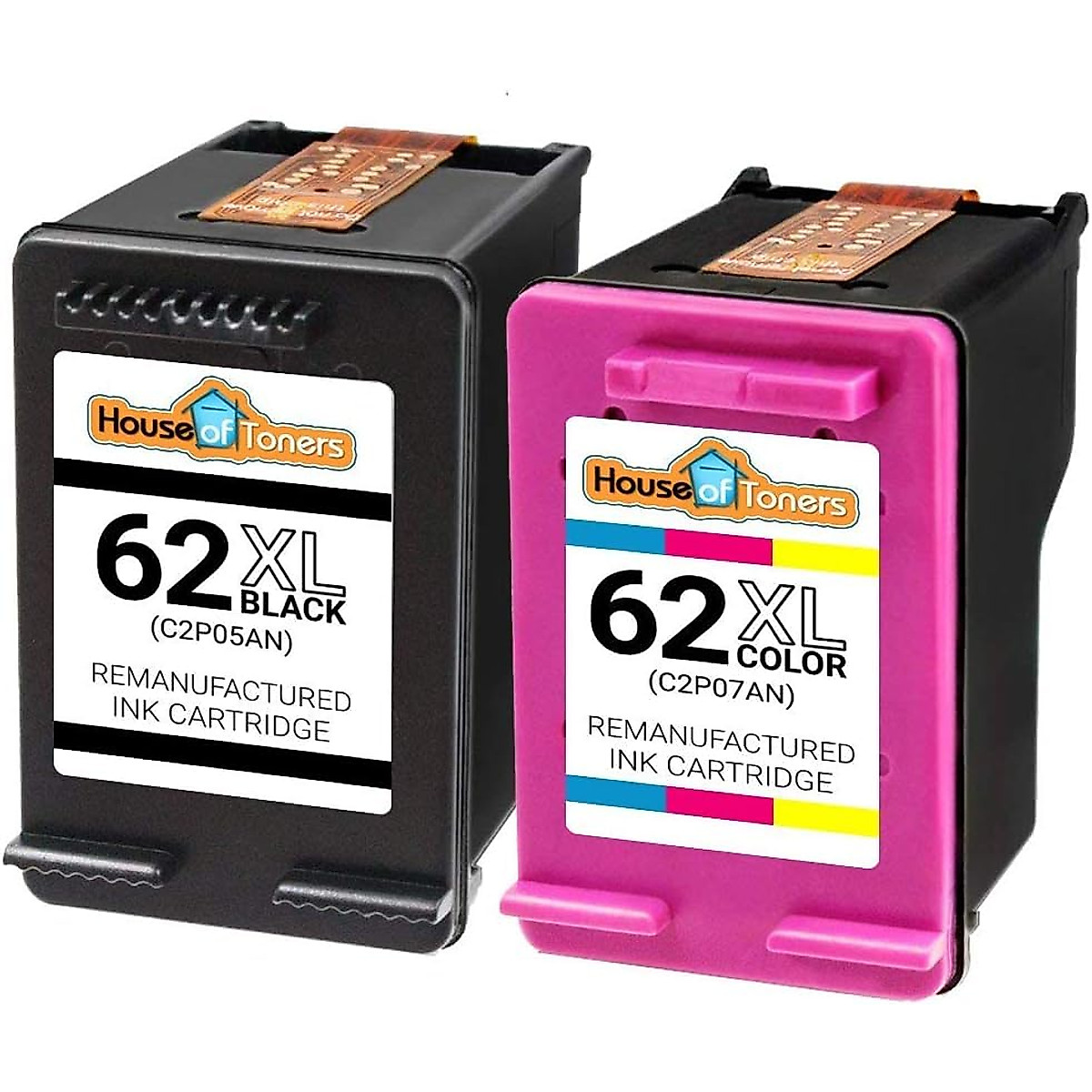 Houseoftoners 62XL Ink Cartridges Combo for HP Ink 62 62XL High Yield Works with HP 62XL Envy 5540 5640 5660 7644 7645 OfficeJet 5740 5742 8040 8045 2 Pack of (1 Black and 1 Color)