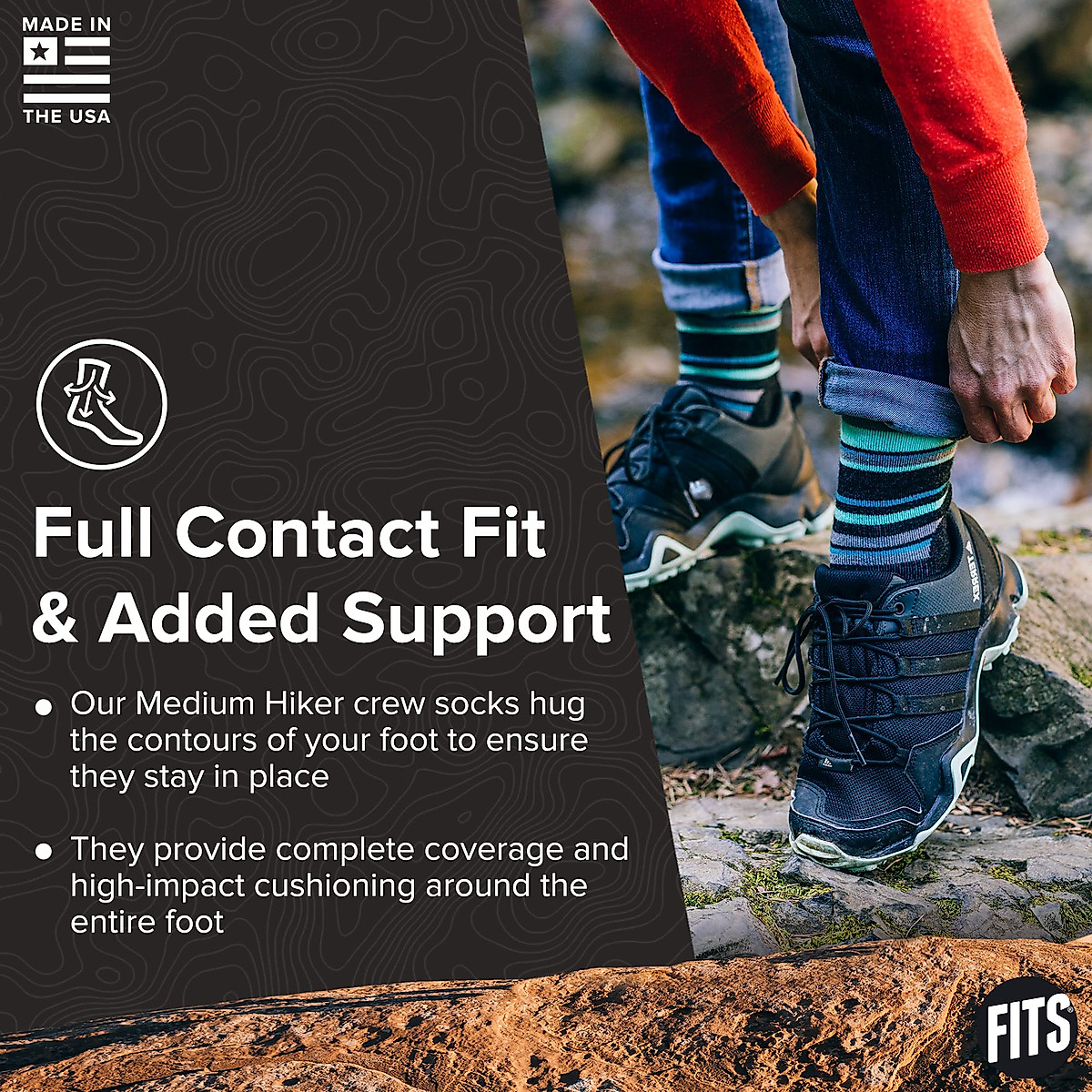 FITS Medium Hiker Crew Sock for Men and Women, Merino Wool, Cushion, Breathable, Odor Resistant, Lightweight Hiking Sock, Coal, X-Large