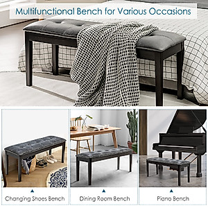 GORELAX Upholstered Dining Bench Seat with PU Leather, Button-Tufted Ottoman Accent Bench w/Rubber Wood Legs, End of Bed Bench for Bedroom, Entryway Bench for Living Room, Hallway (Grey)