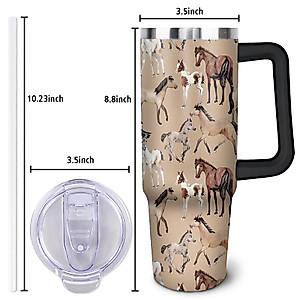 puhnhsv 30 oz Horse Tumbler With Handle and Straw, 30oz Insulated Stainless Horse Tumbler Coffee Travel Mugs Cup Water Bottle Horse Lovers Gifts for Women Girls
