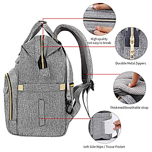 Diaper Bag Backpack Nappy Bags for Mom and Dad Diaper Bag with USB Charging Port Stroller Straps Thermal Pockets,Water Resistant, New Gray